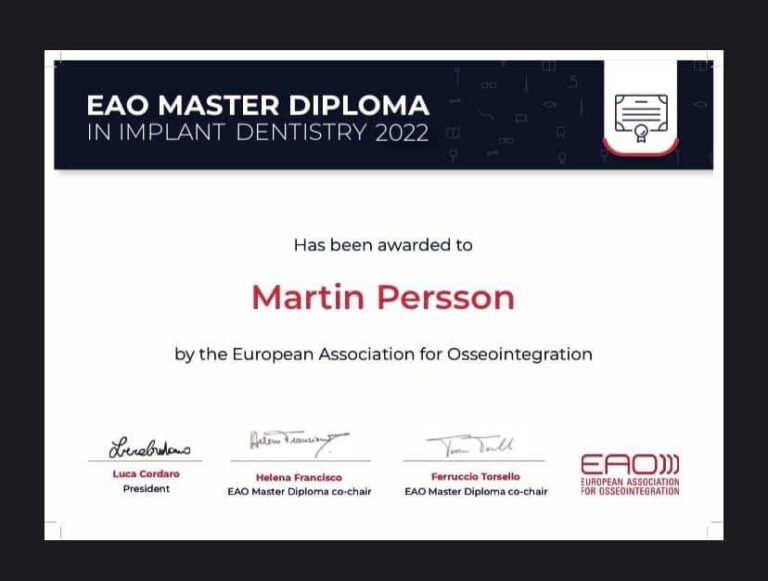 Martin er nu EAO Master Of Implantologi - Brædstrup Implantat Center